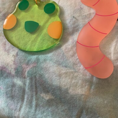 Cute Worm Keychain 3 in Single-sided Kawaii Charm Frosted Pink Acrylic ...