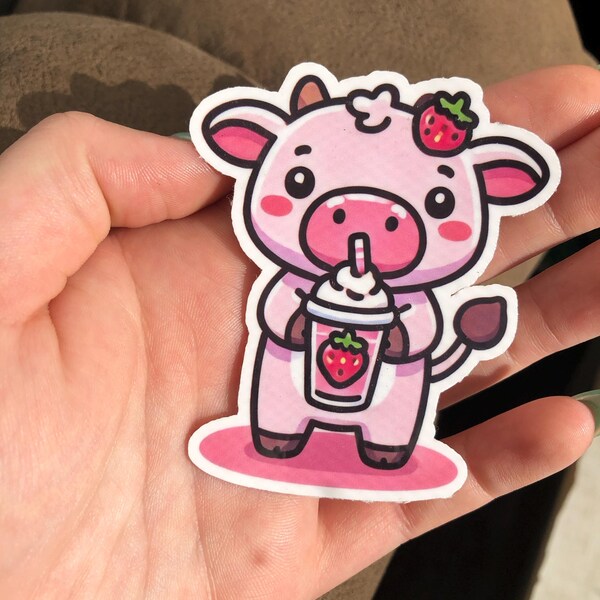 Strawberry Milkshake Cow Reading a Book Sticker - Etsy