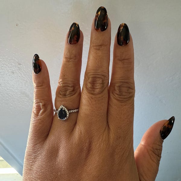 18pc Blue Trendy Tortoise Shell Press on Fake Nails - Hand Painted ...