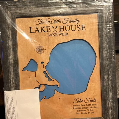 Lake House Decor Framed Wood Map Custom Lake Art 3 D Wall Art Contour ...