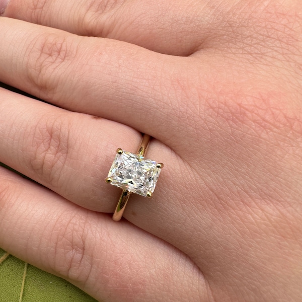 Radiant Cut Moissanite Engagement Ring, Radiant Cut Engagement Ring ...