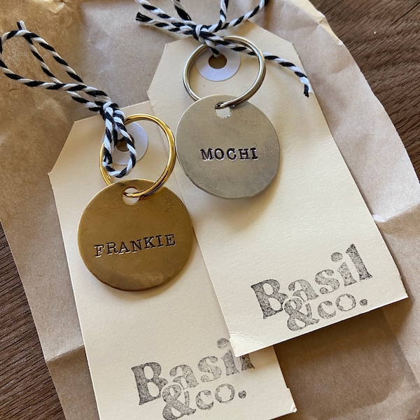 Custom Hand Stamped Dog Tags - Silver Handmade Engraved Typewriter Font ...