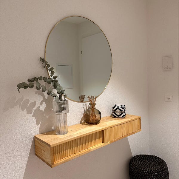 Solid Wood Wall Cabinet, Handmade Floating Console, Floating Table With ...