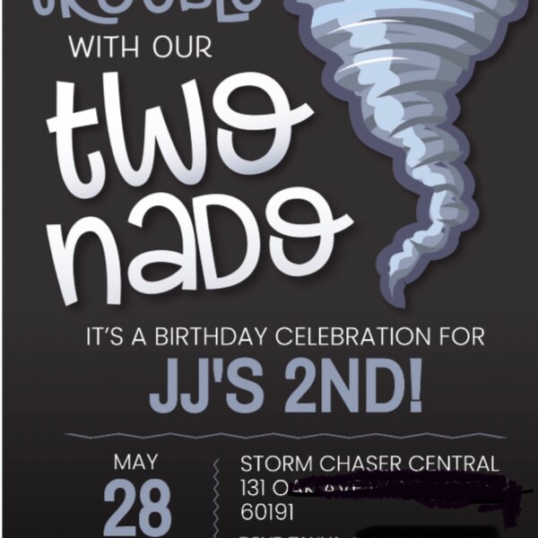 Editable Twonado Invitation, Second Birthday Invitation, Tornado Invite ...