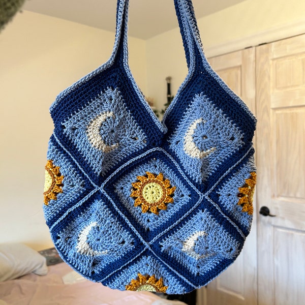 Sun and Moon Crochet PDF PATTERN PACK - Includes: Drawstring Backpack, Drawstring Pouch and Tote ...