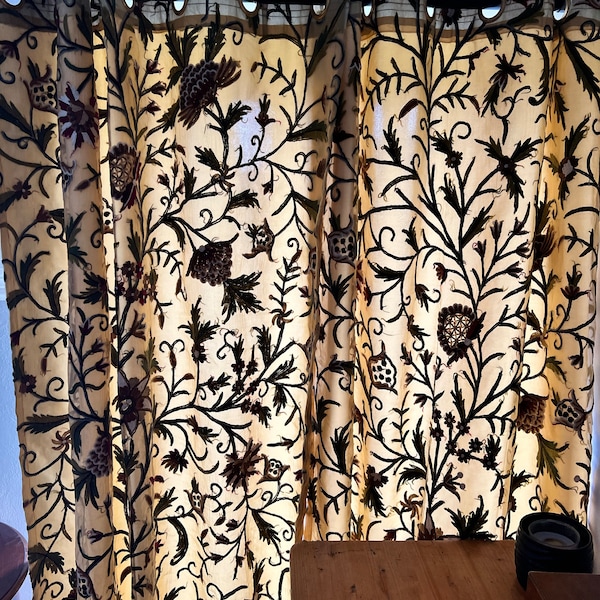 Beautiful Navy Blue Velvet Hand-embroidery FULLY-LINED Crewel Curtain ...