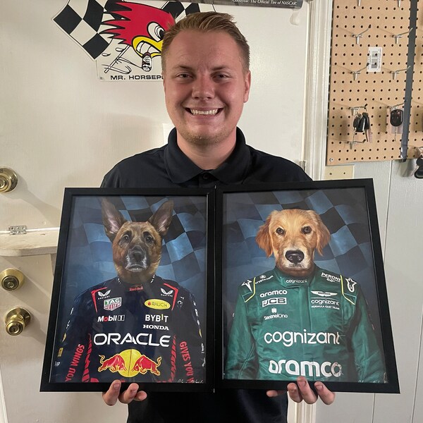 Red Ball, Formula Racing Car, F1 Driver Team Pet Portrait, Custom Dog ...