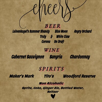 Cheers Bar Sign, Bar Menu Sign Template, Wedding Bar Sign Printable ...