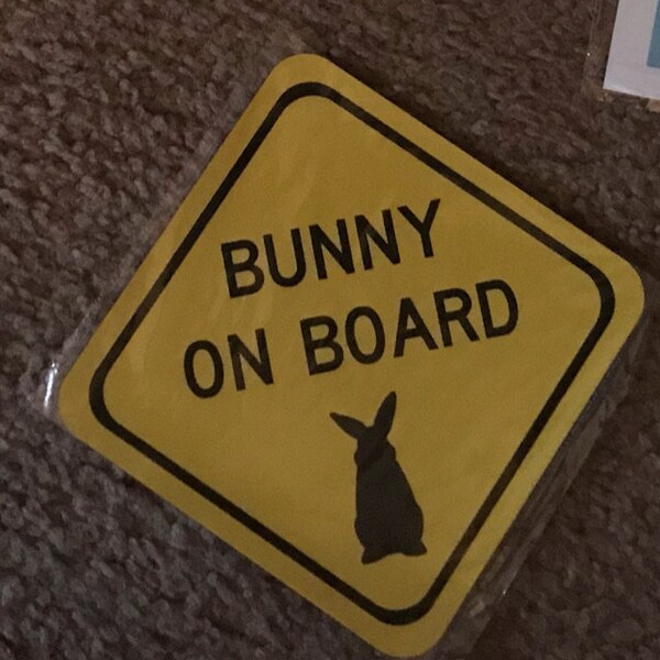 Bunny on Board Car Magnet; Pet Rabbit Warning Sign, Rabbit on Board ...