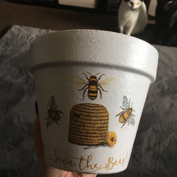 Bee Plant Pot for Inside or Out Decoupaged, Bee Lovers, Garden Gifts ...