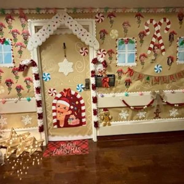 Gingerbread Christmas Classroom Door Decor Kit (printable PDF) - Etsy