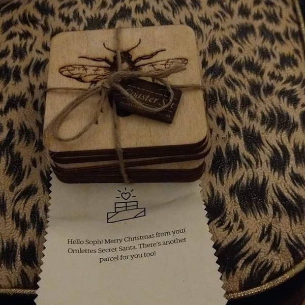 Set of 6 Wooden Bug Coasters - Engraved Study of Insect on Wood Coaster ...