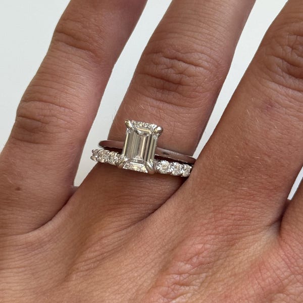 Dainty Single Prong Ring, Marquise and Round Moissanite Wedding Band ...