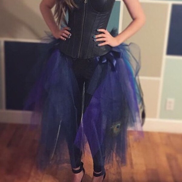 Burlesque French Navy Blue Purple Peacock Feathers Tutu Bustle Belt ...