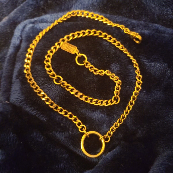 Gold O Ring Adjustable Chain Choker Necklace | Minimalist Grunge Punk Alt Unisex Industrial ...
