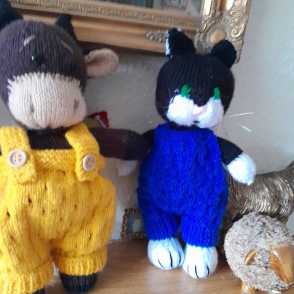 Cat Knitting Pattern, DIY Stuffed Animal,cat in Overall, Gift for Kids ...