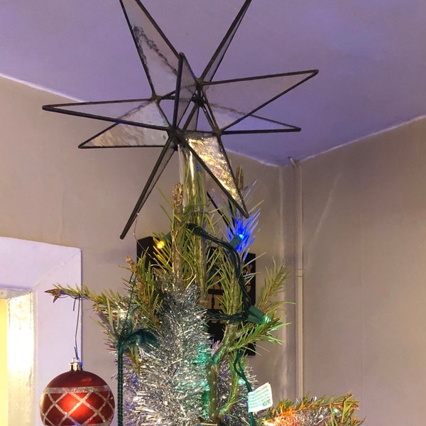 Tree Topper Large, Iridescent Clear Stained Glass, Moravian Star, Tree ...