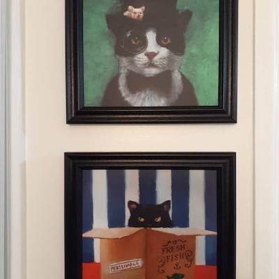 Cute Black Cat in a Fish Box Framed Picture, Cat Lover, Family Cat, Cat ...