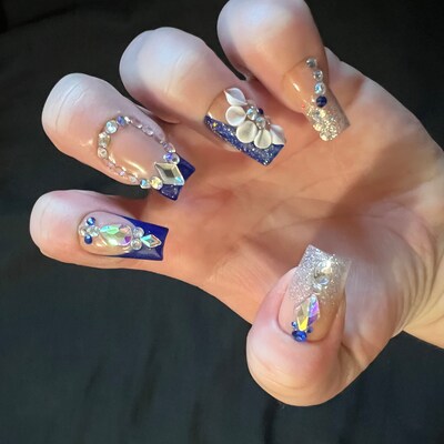 Moon Child Dark Black Star Moon Nails With Accent Hoop Nail Styled in ...