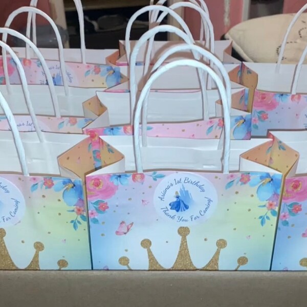 PRINTED Princess CINDERELLA Birthday Party Round Stickers Scalloped ...