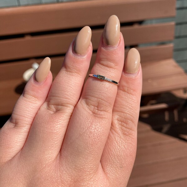 Dainty Moss Agate Wedding Band Baguette Cut Yellow Gold Unique Wedding ...