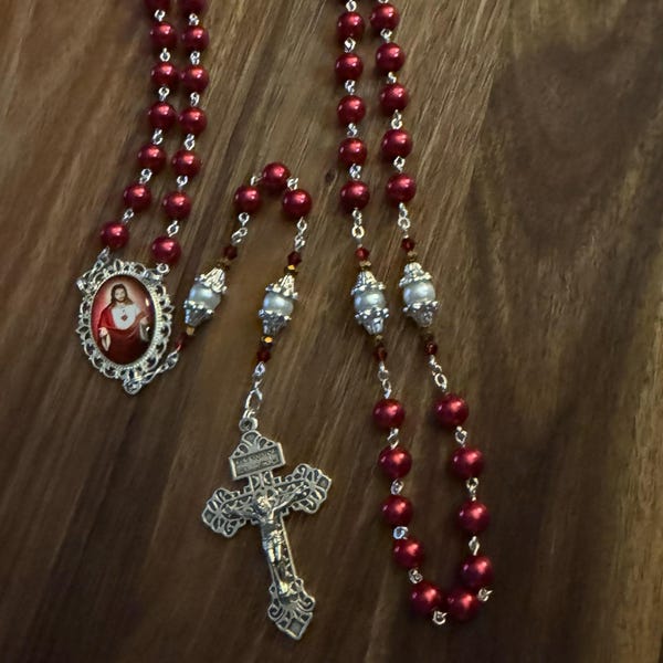 Our Lady Queen of Heaven, Catholic Rosary, Natural Rhodonite Stone ...