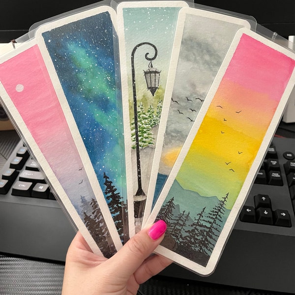 Original Hand Painted Scenery Bookmark, Customized Watercolor Bookmark ...
