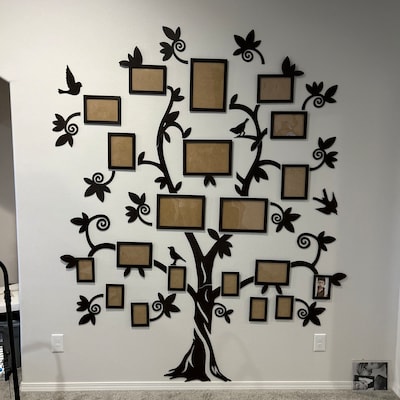 Big Wooden Family Tree With Frames, Large Family Tree Wall Art, Wood ...