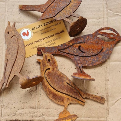 Rustic Bird Post Topper/ Rusty Metal Bird Garden Gift / Bird Fence ...