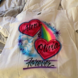 Airbrushed T-shirt Couples Heart Design Rainbow 2 Names & Forever - Etsy