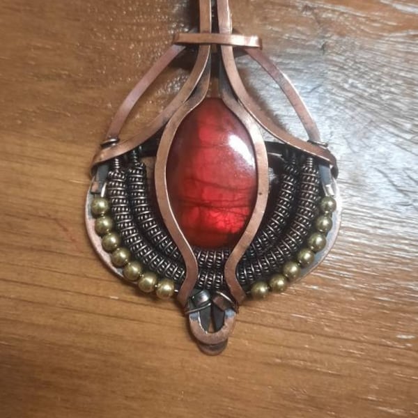 Red Fire Labradorite Pendant Copper Wire Wrapped Pendant Handmade ...