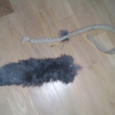 Natural Rabbit Fur and Linen Rope Dog Toy for Tug-of-war and Chasing ...