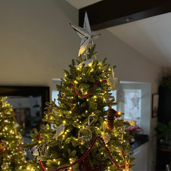 White Star Christmas Tree Topper Decoration White Metal Star 12 ...