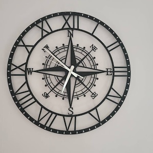 Unique Latin Numeral Compass Metal Wall Clock, Extra Large Modern ...
