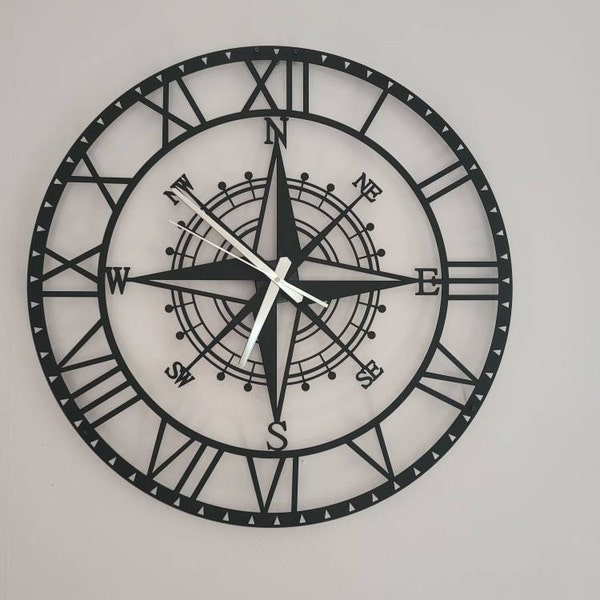 Unique Latin Numeral Compass Metal Wall Clock, Extra Large Modern ...