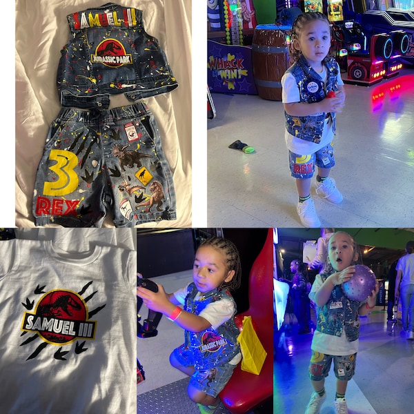 Kids Custom Characters Denim Jean Birthday Outfit Doggyland - Etsy