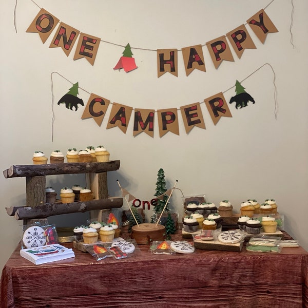 One Happy Camper Banner, Lumberjack First Birthday Decor - Etsy