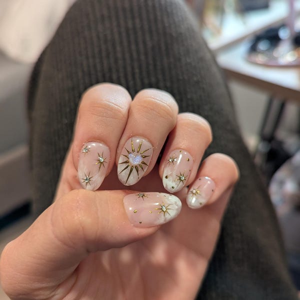Cute Kitten French Star Nails/ Hand Painted Nails /custom Press on ...