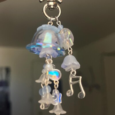 Y2k Deep Sea Dark and Light Blues Jellyfish Aesthetic Beaded Keychain ...