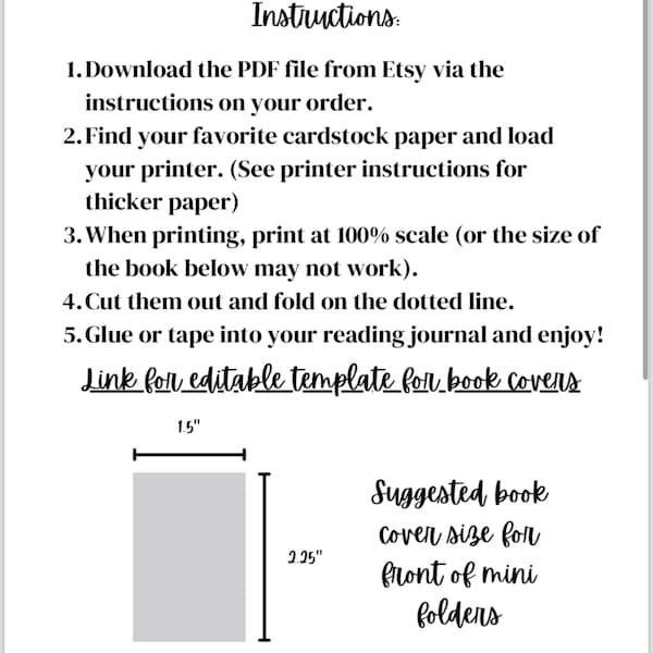 Reading Journal Mini Book Review File Folders - Print - Etsy