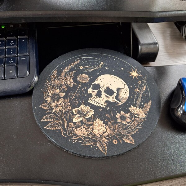 Gothic Moth Mouse Pad With Moon and Ferns, Aesthetic Black Gold Desk ...