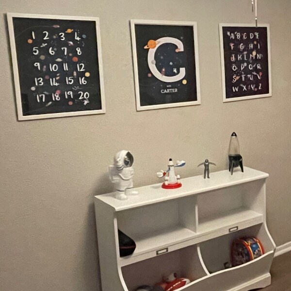 Space Wall Art Set of 3 Prints, Custom Baby Name Print, Personalized ...