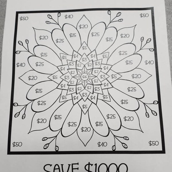 Save 1k While Colouring in Your Flower Mandala Savings Chart ...