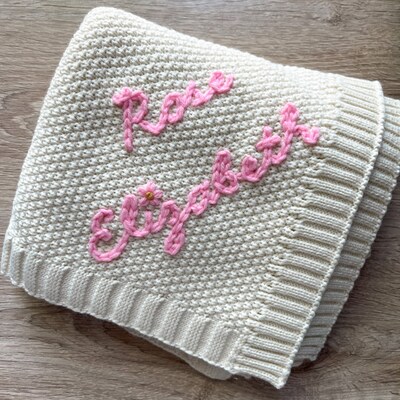 Hand Embroidered Knit Baby Blanket - Etsy