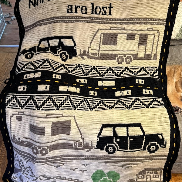 Home on the Road Mosaic Crochet Throw (car and Caravan) - Etsy