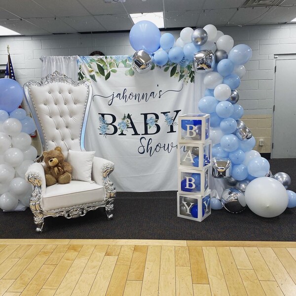 Baby Shower Backdrop Custom Blue Floral Baby Boy Shower Decorations ...