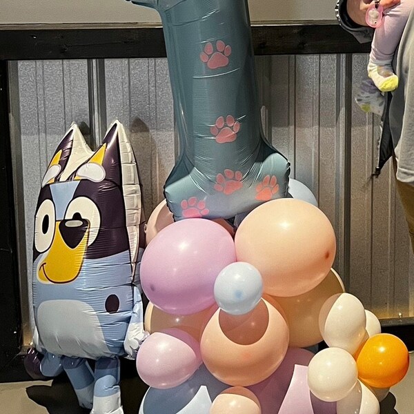 Bluey Number Balloon Tower | Giant 32" Inch Light Blue Balloon ...