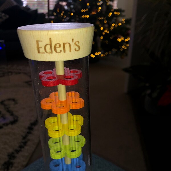Personalised Wooden Rainbow Rattle Acoustic Toy - Rainmaker - Soothing ...