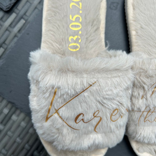 Custom Fluffy Slippers, Fluffy Cross Slippers, Custom Bride Slippers ...