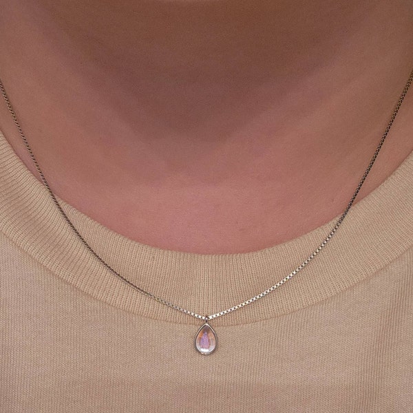 Aurora Moonstone Droplet Pendant Necklace in Sterling Silver, Lab ...